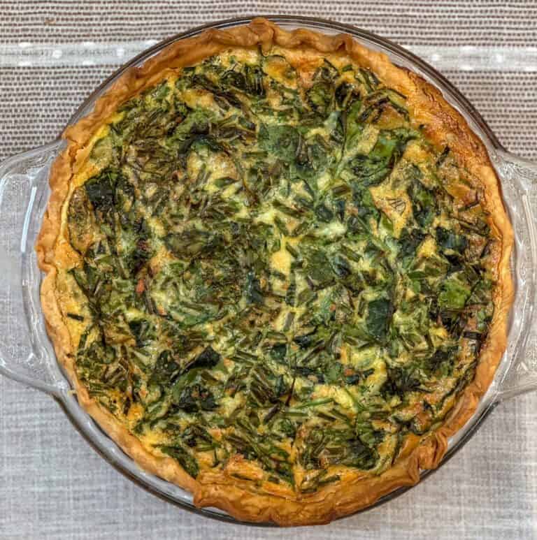 Spinach Quiche with Chive Blossoms - Hungry Dane Kitchen